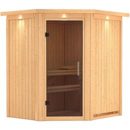 Karibu Sauna Tonja, ohne Ofen, Ganzglast&uuml;r,graphit,mit Dachkranz