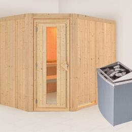 Karibu Sauna Malin, 9 kW int. Steuerung, Holzt&uuml;r mit Isolierglas,Klarglas,ohne Dachkranz