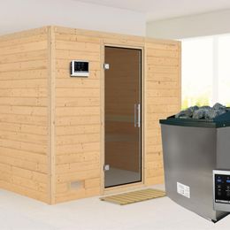 Karibu Sauna Sonara, 9 kW ext. Steuerung Easy Finnisch, Ganzglast&uuml;r,graphit,ohne Dachkranz