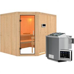 Karibu Sauna Malin, 9 kW ext. Steuerung Easy Bio, Ganzglast&uuml;r,Klarglas,ohne Dachkranz