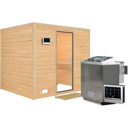 Karibu Sauna Sonara, 9 kW ext. Steuerung Easy Bio, Ganzglast&uuml;r,Klarglas,ohne Dachkranz
