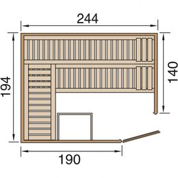 Weka Sauna Ecksauna VARBERG naturbelassene Fichte inklusive Ofen, Glast&uuml;r, 244x194 cm,ohne Ofen