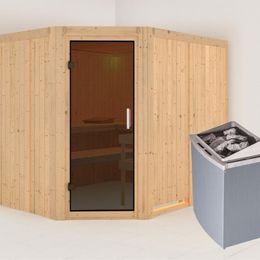 Karibu Sauna Malin, 9 kW int. Steuerung, Ganzglast&uuml;r,graphit,ohne Dachkranz