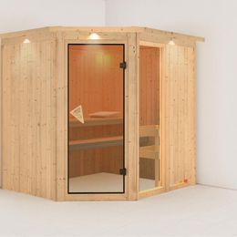 Karibu Sauna Fiona 2, ohne Ofen, mit Dachkranz