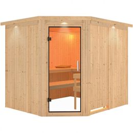 Karibu Sauna Malin, ohne Ofen, Ganzglast&uuml;r,Klarglas,mit Dachkranz