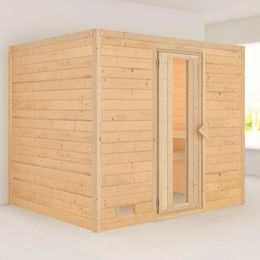 Karibu Sauna Sonara, ohne Ofen, Holzt&uuml;r mit Isolierglas,Klarglas,ohne Dachkranz