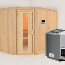 Karibu Sauna Malin, 9 kW ext. Steuerung Easy Bio, Holzt&uuml;r mit Isolierglas,Klarglas,ohne Dachkranz