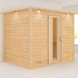 Karibu Sauna Sonara, ohne Ofen, Holzt&uuml;r mit Isolierglas,Klarglas,mit Dachkranz