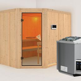 Karibu Sauna Malin, 9 kW ext. Steuerung Easy Bio, bronziert,Ganzglast&uuml;r,ohne Dachkranz