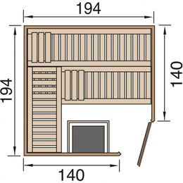 Weka Sauna Ecksauna VARBERG naturbelassene Fichte inklusive Ofen, Holzt&uuml;r, 194x194 cm,mit 7,5 kW BioS Ofen