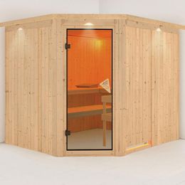 Karibu Sauna Malin, ohne Ofen, bronziert,Ganzglast&uuml;r,mit Dachkranz