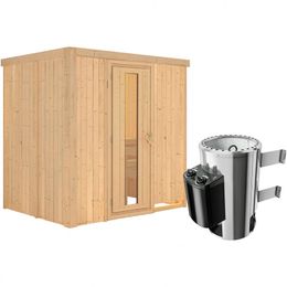 Karibu Sauna Fanja, 3,6 kW Ofen, Plug&Play int. Steuerung, Holzt&uuml;r mit Isolierglas,Klarglas,ohne Dachkranz
