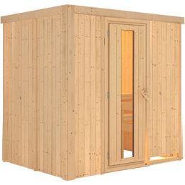 Karibu Sauna Fanja, ohne Ofen, Holzt&uuml;r mit Isolierglas,Klarglas,ohne Dachkranz