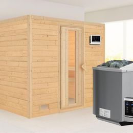 Karibu Sauna Sonara, 9 kW ext. Steuerung Easy Bio, Holzt&uuml;r mit Isolierglas,Klarglas,ohne Dachkranz