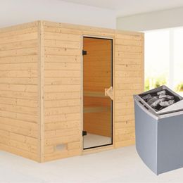 Karibu Sauna Sonara, 9 kW int. Steuerung, bronziert,Ganzglast&uuml;r,ohne Dachkranz