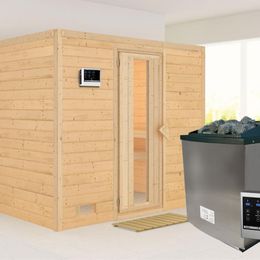 Karibu Sauna Sonara, 9 kW ext. Steuerung Easy Finnisch, Holzt&uuml;r mit Isolierglas,Klarglas,ohne Dachkranz