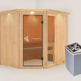 Karibu Sauna Fiona 2, 9 kW int. Steuerung, mit Dachkranz
