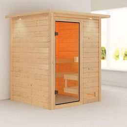 Karibu Woodfeeling Sauna Sandra, ohne Ofen, mit Dachkranz