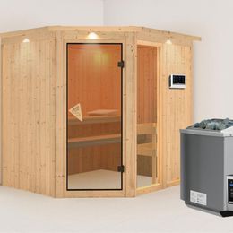 Karibu Sauna Fiona 2, 9 kW ext. Steuerung Easy Bio, mit Dachkranz