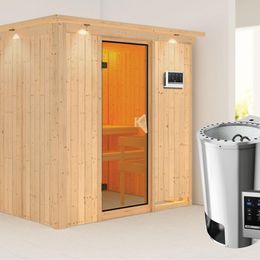Karibu Sauna Fanja, Easy Bio 3,6 kW Ofen, bronziert,Ganzglast&uuml;r,mit Dachkranz