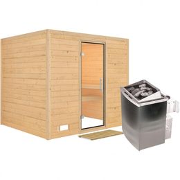 Karibu Sauna Sonara, 9 kW int. Steuerung, Ganzglast&uuml;r,Klarglas,ohne Dachkranz