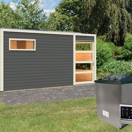 Karibu Saunahaus Hygge Terragrau, 9 kW ext. Steuerung Easy Finnisch