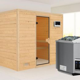 Karibu Sauna Sonara, 9 kW ext. Steuerung Easy Bio, bronziert,Ganzglast&uuml;r,ohne Dachkranz