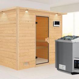 Karibu Sauna Sonara, 9 kW ext. Steuerung Easy Bio, bronziert,Ganzglast&uuml;r,mit Dachkranz