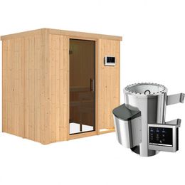 Karibu Sauna Fanja, Easy Finnisch 3,6 kW Ofen, Ganzglast&uuml;r,graphit,ohne Dachkranz