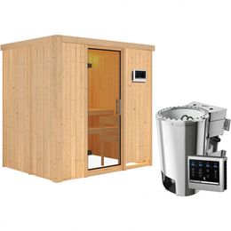 Karibu Sauna Fanja, Easy Bio 3,6 kW Ofen, Ganzglast&uuml;r,Klarglas,ohne Dachkranz