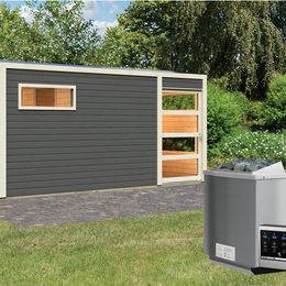 Karibu Saunahaus Hygge Terragrau, 9 kW ext. Steuerung Easy Bio