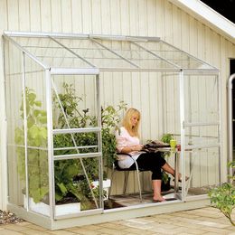 Vitavia Anlehngew&auml;chshaus Styx Tomatenhaus Silber, 3 mm, 132x255x182 cm (LxBxH),ESG (Einscheibensicherheitsglas, kristallklar)