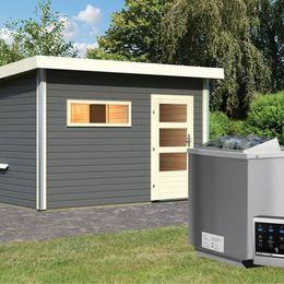 Karibu Saunahaus Skrollan 3 Terragrau, 9 kW ext. Steuerung Easy Bio
