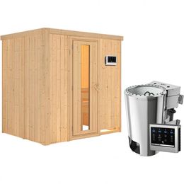 Karibu Sauna Fanja, Easy Bio 3,6 kW Ofen, Holzt&uuml;r mit Isolierglas,Klarglas,ohne Dachkranz