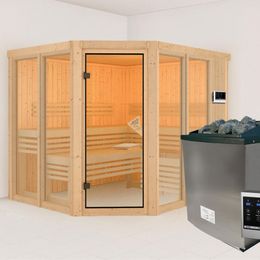 Karibu Sauna Ainur, 9 kW ext. Steuerung Easy Finnisch, ohne Dachkranz