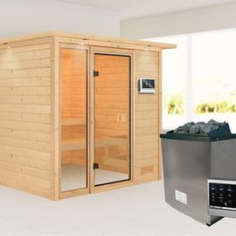 Karibu Woodfeeling Sauna Jutta, 9 kW ext. Steuerung Easy Finnisch, mit Dachkranz