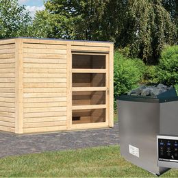 Karibu Saunahaus Cuben Naturbelassen, 9 kW ext. Steuerung Easy Finnisch