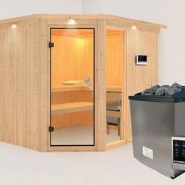 Karibu Sauna Fiona 3, 9 kW ext. Steuerung Easy Finnisch, mit Dachkranz