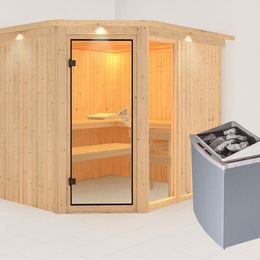 Karibu Sauna Fiona 3, 9 kW int. Steuerung, mit Dachkranz