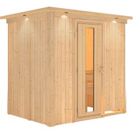 Karibu Sauna Fanja, ohne Ofen, Holzt&uuml;r mit Isolierglas,Klarglas,mit Dachkranz