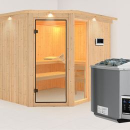 Karibu Sauna Fiona 3, 9 kW ext. Steuerung Easy Bio, mit Dachkranz
