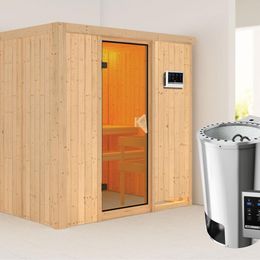 Karibu Sauna Fanja, Easy Bio 3,6 kW Ofen, bronziert,Ganzglast&uuml;r,ohne Dachkranz