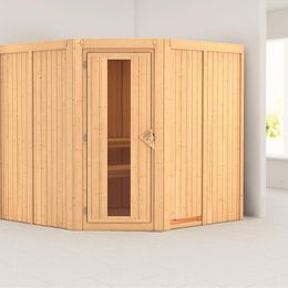 Karibu Sauna Jarin, ohne Ofen, Holzt&uuml;r mit Isolierglas,Klarglas,ohne Dachkranz