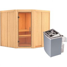Karibu Sauna Jarin, 9 kW int. Steuerung, Ganzglast&uuml;r,Klarglas,ohne Dachkranz