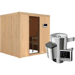 Karibu Sauna Daria, Easy Finnisch 3,6 kW Ofen, Ganzglast&uuml;r,graphit,ohne Dachkranz