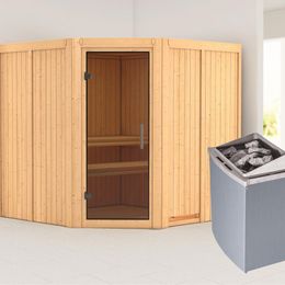 Karibu Sauna Jarin, 9 kW int. Steuerung, Ganzglast&uuml;r,graphit,ohne Dachkranz