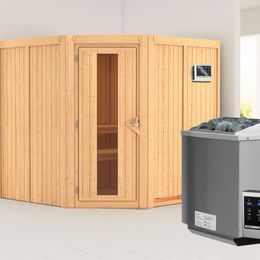 Karibu Sauna Jarin, 9 kW ext. Steuerung Easy Bio, Holzt&uuml;r mit Isolierglas,Klarglas,ohne Dachkranz