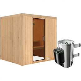 Karibu Sauna Daria, 3,6 kW Ofen, Plug&Play int. Steuerung, Ganzglast&uuml;r,graphit,ohne Dachkranz