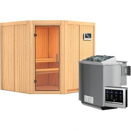 Karibu Sauna Jarin, 9 kW ext. Steuerung Easy Bio, Ganzglast&uuml;r,Klarglas,ohne Dachkranz