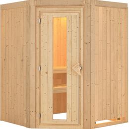 Karibu Sauna Nanja, ohne Ofen, Holzt&uuml;r mit Isolierglas,Klarglas,ohne Dachkranz